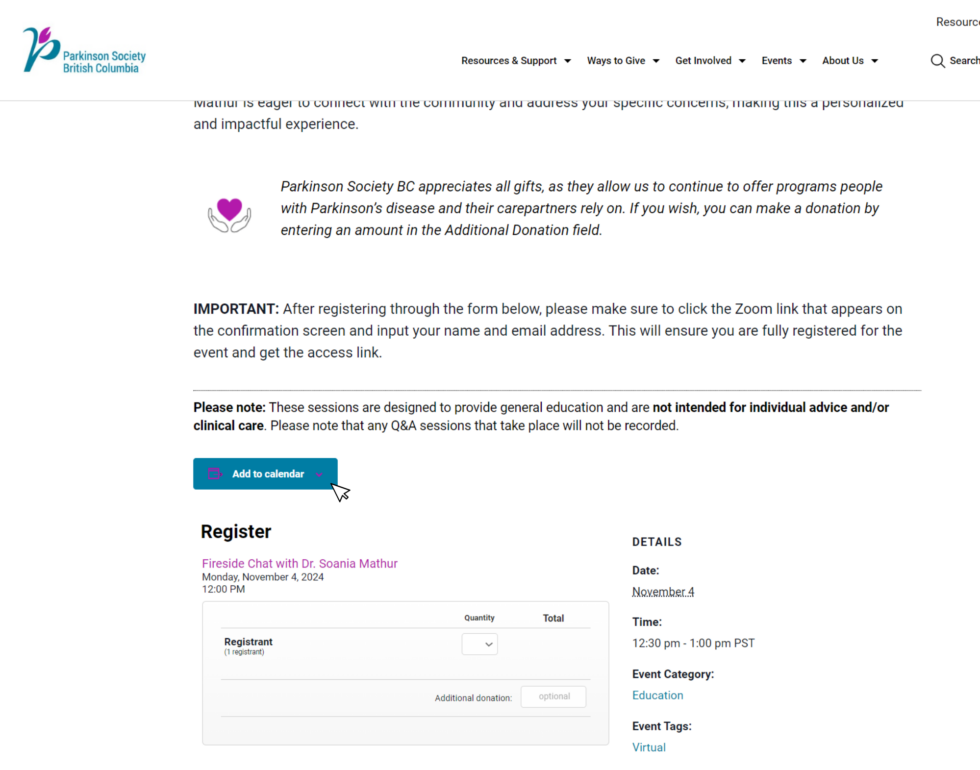How to Use the "Add to Calendar" Feature | Parkinson Society British ...